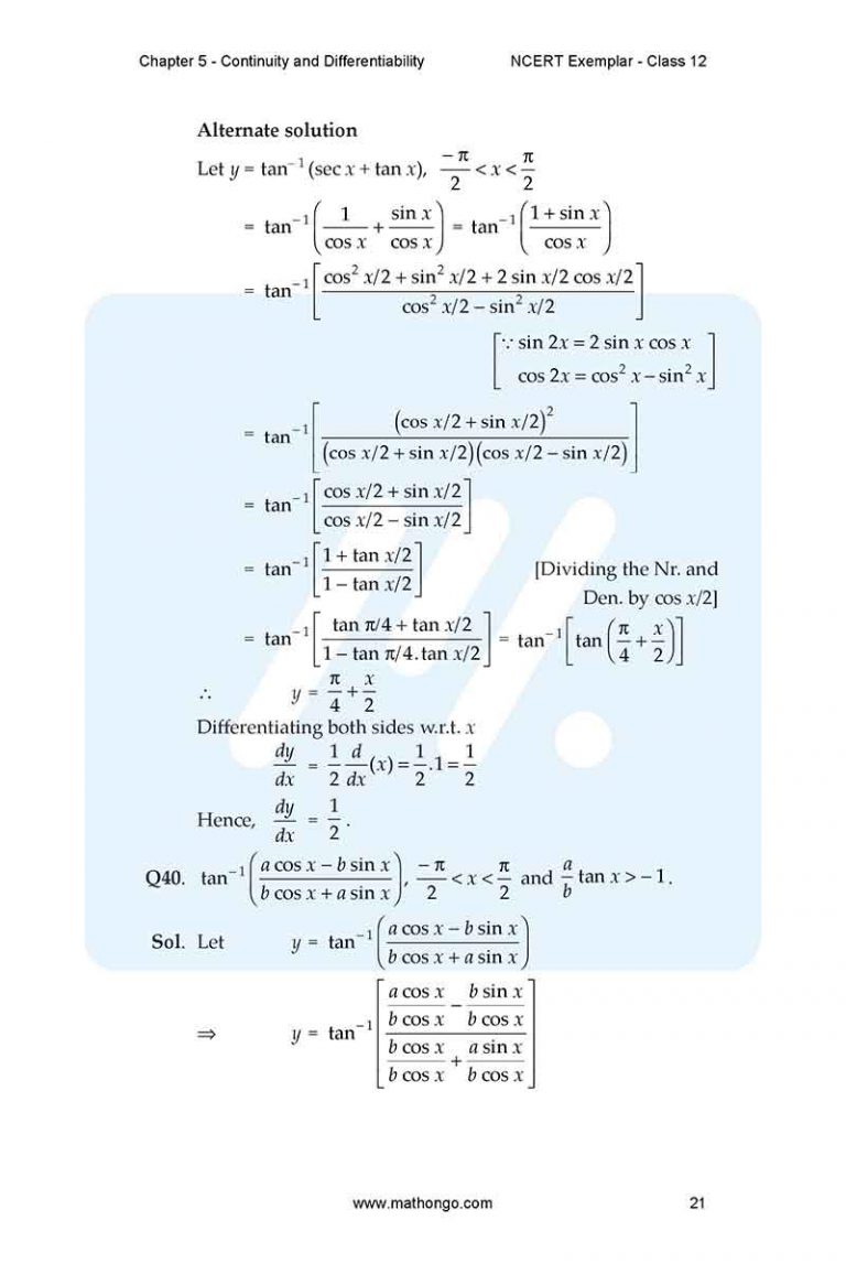 NCERT Exemplar for Class 12 Maths Chapter 5 – MathonGo