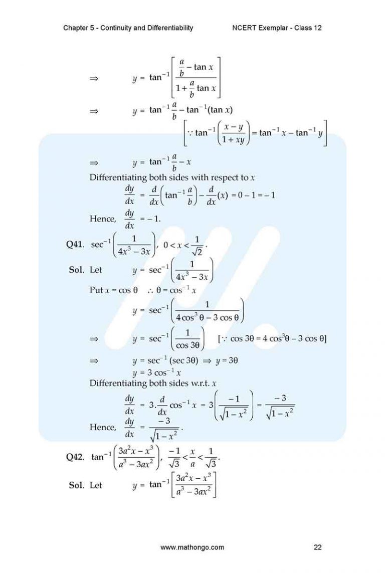 NCERT Exemplar for Class 12 Maths Chapter 5 – MathonGo