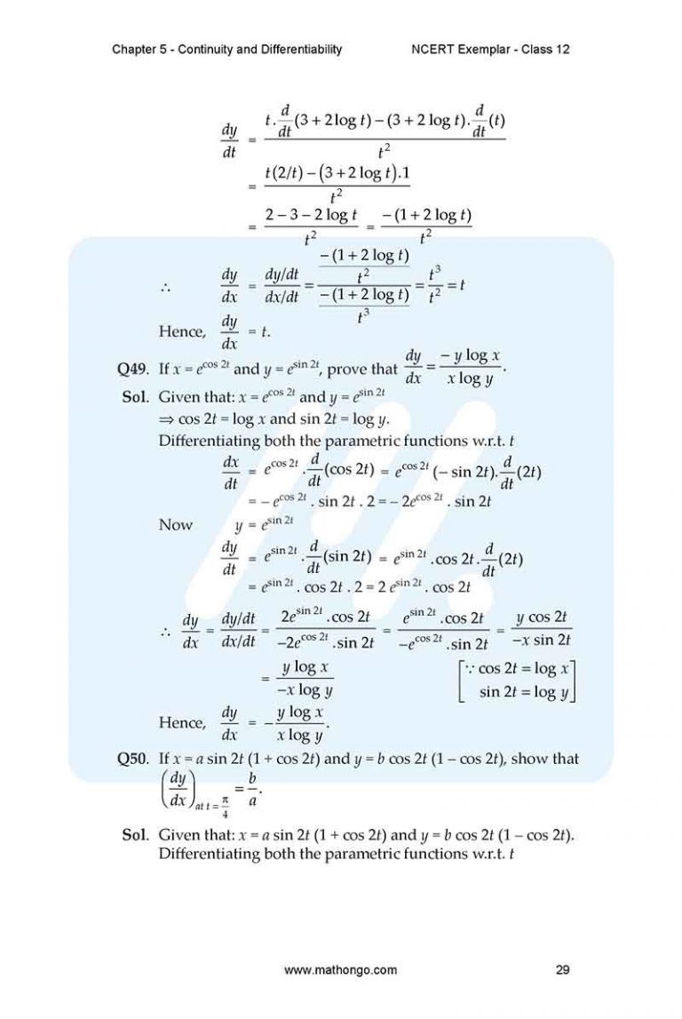 NCERT Exemplar for Class 12 Maths Chapter 5 – MathonGo