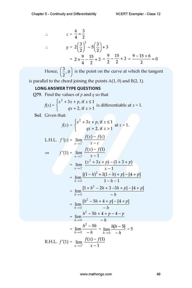 NCERT Exemplar for Class 12 Maths Chapter 5 – MathonGo