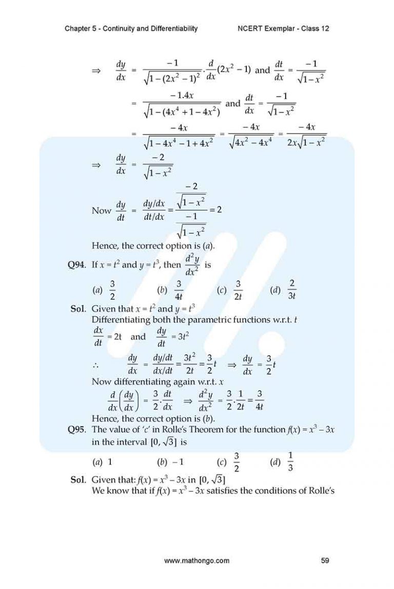 NCERT Exemplar for Class 12 Maths Chapter 5 – MathonGo