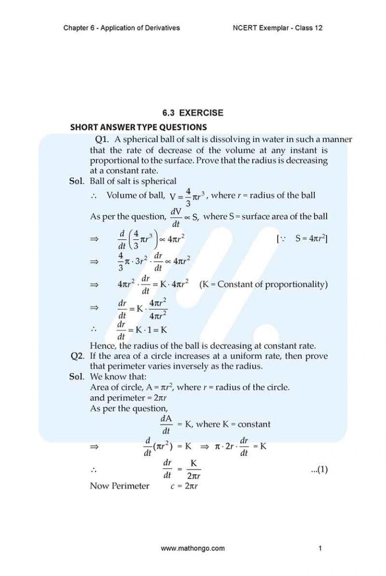 NCERT Exemplar for Class 12 Maths Chapter 6 – MathonGo