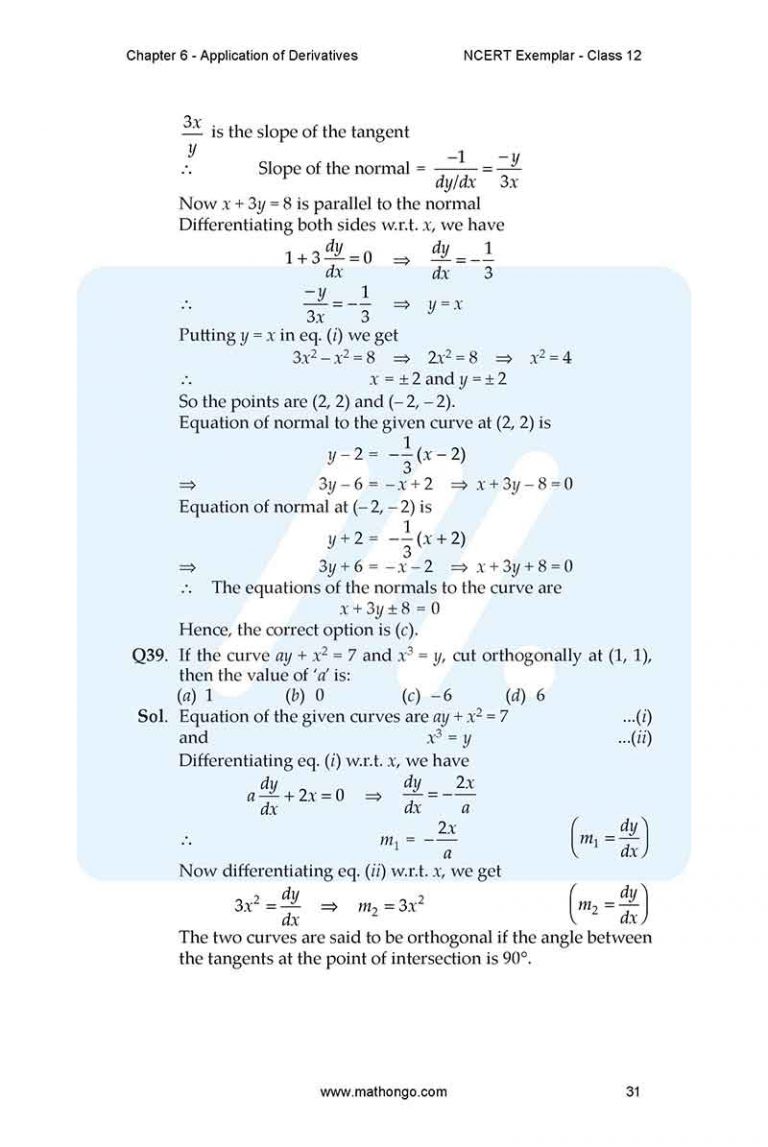 NCERT Exemplar for Class 12 Maths Chapter 6 – MathonGo