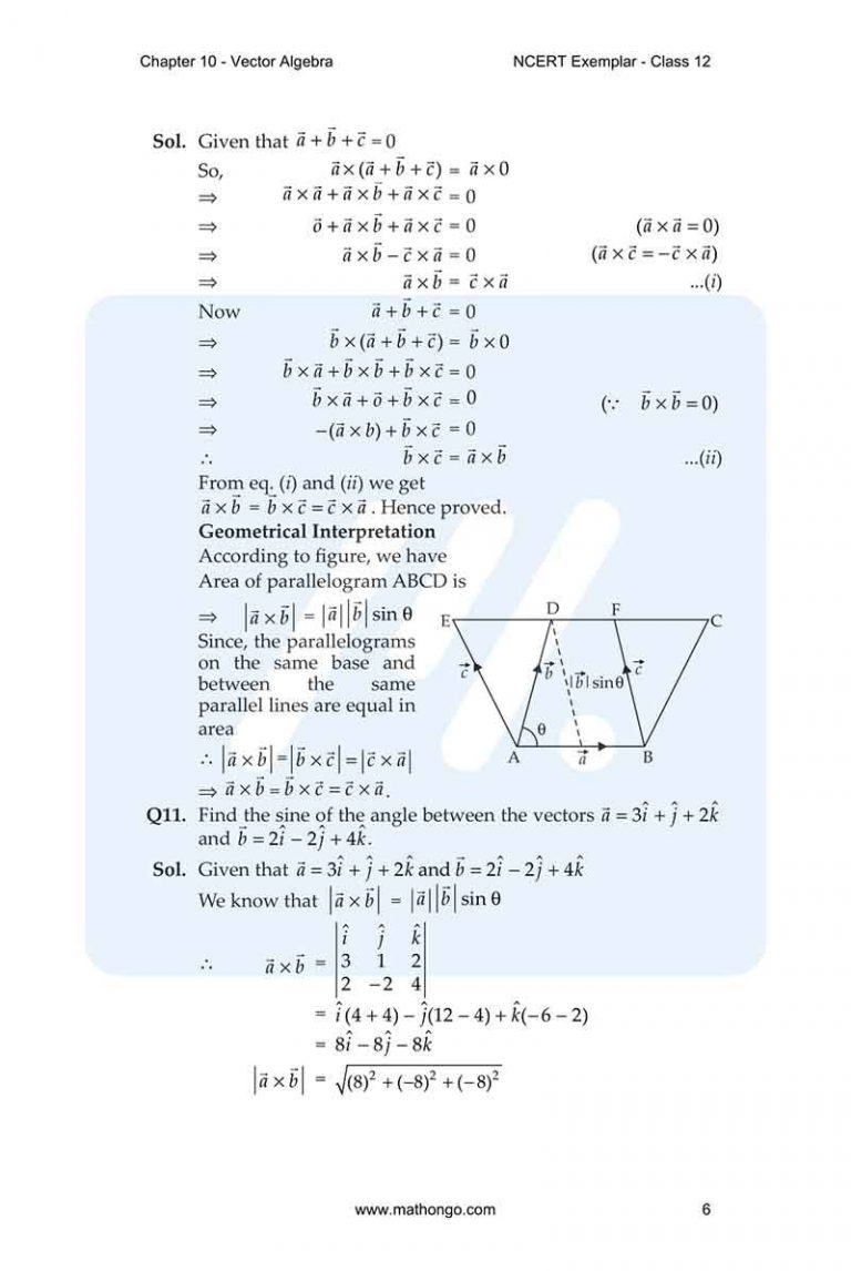 NCERT Exemplar for Class 12 Maths Chapter 10 – MathonGo