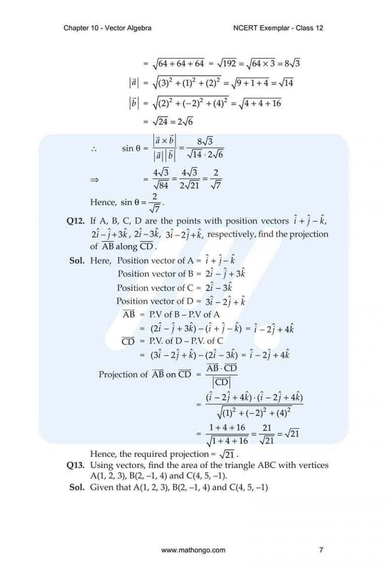 NCERT Exemplar for Class 12 Maths Chapter 10 – MathonGo