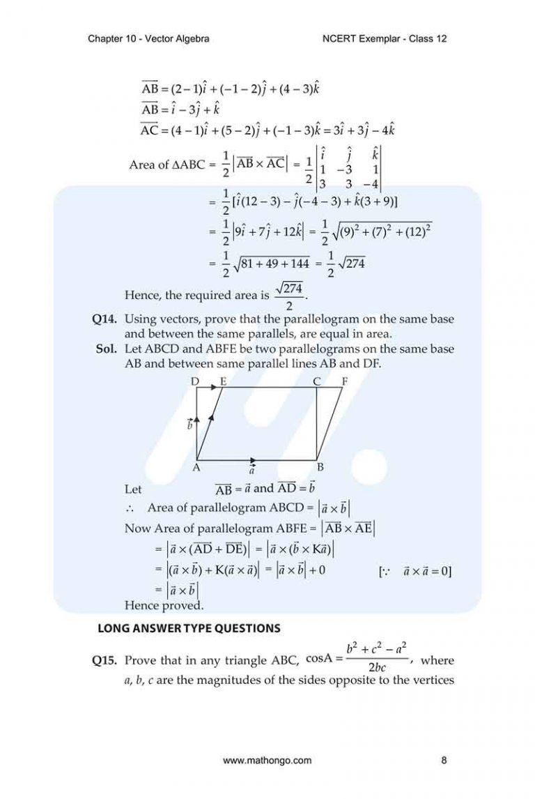 NCERT Exemplar for Class 12 Maths Chapter 10 – MathonGo