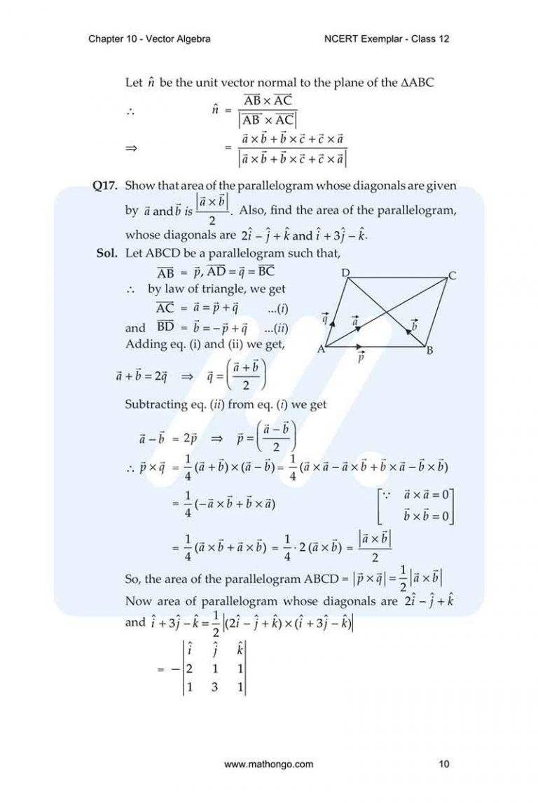 NCERT Exemplar for Class 12 Maths Chapter 10 – MathonGo