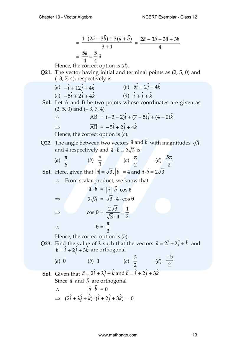 NCERT Exemplar for Class 12 Maths Chapter 10 – MathonGo