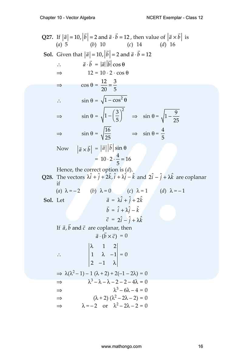 NCERT Exemplar for Class 12 Maths Chapter 10 – MathonGo