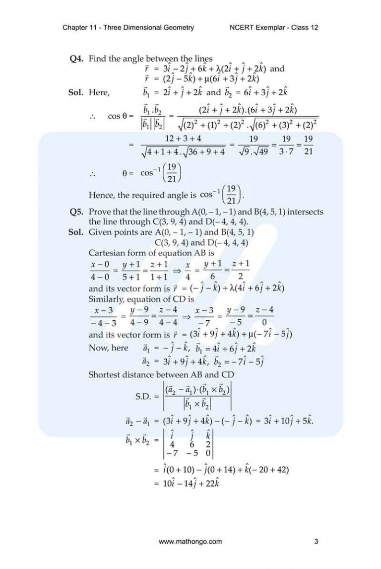 NCERT Exemplar for Class 12 Maths Chapter 11 – MathonGo