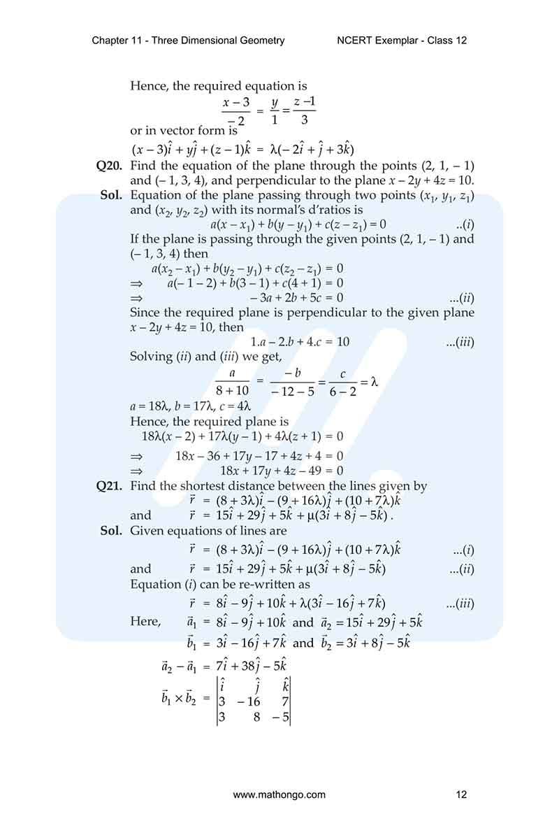 NCERT Exemplar for Class 12 Maths Chapter 11 – MathonGo
