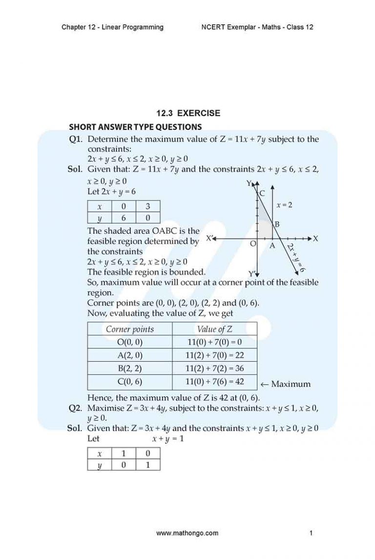 NCERT Exemplar for Class 12 Maths Chapter 12 – MathonGo