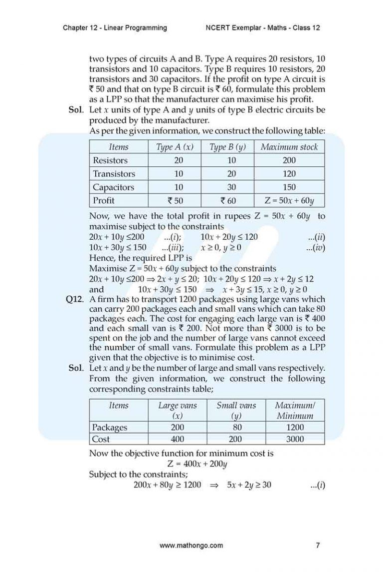 NCERT Exemplar for Class 12 Maths Chapter 12 – MathonGo