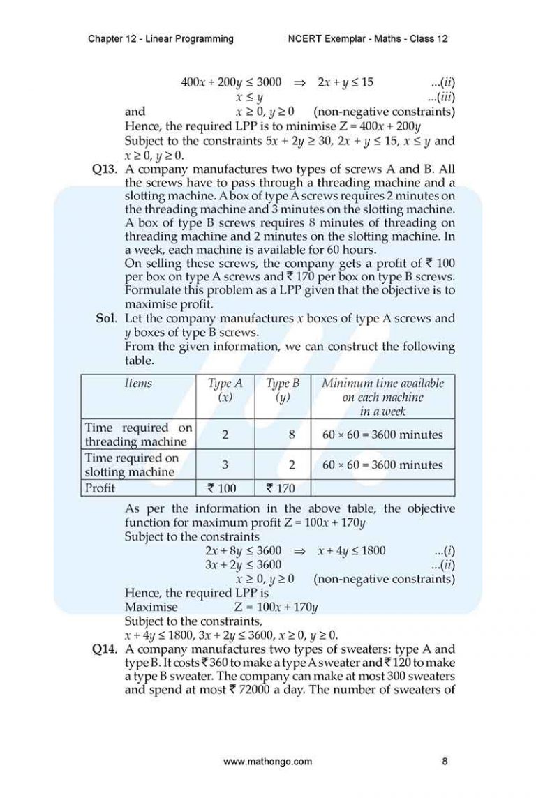 NCERT Exemplar for Class 12 Maths Chapter 12 – MathonGo