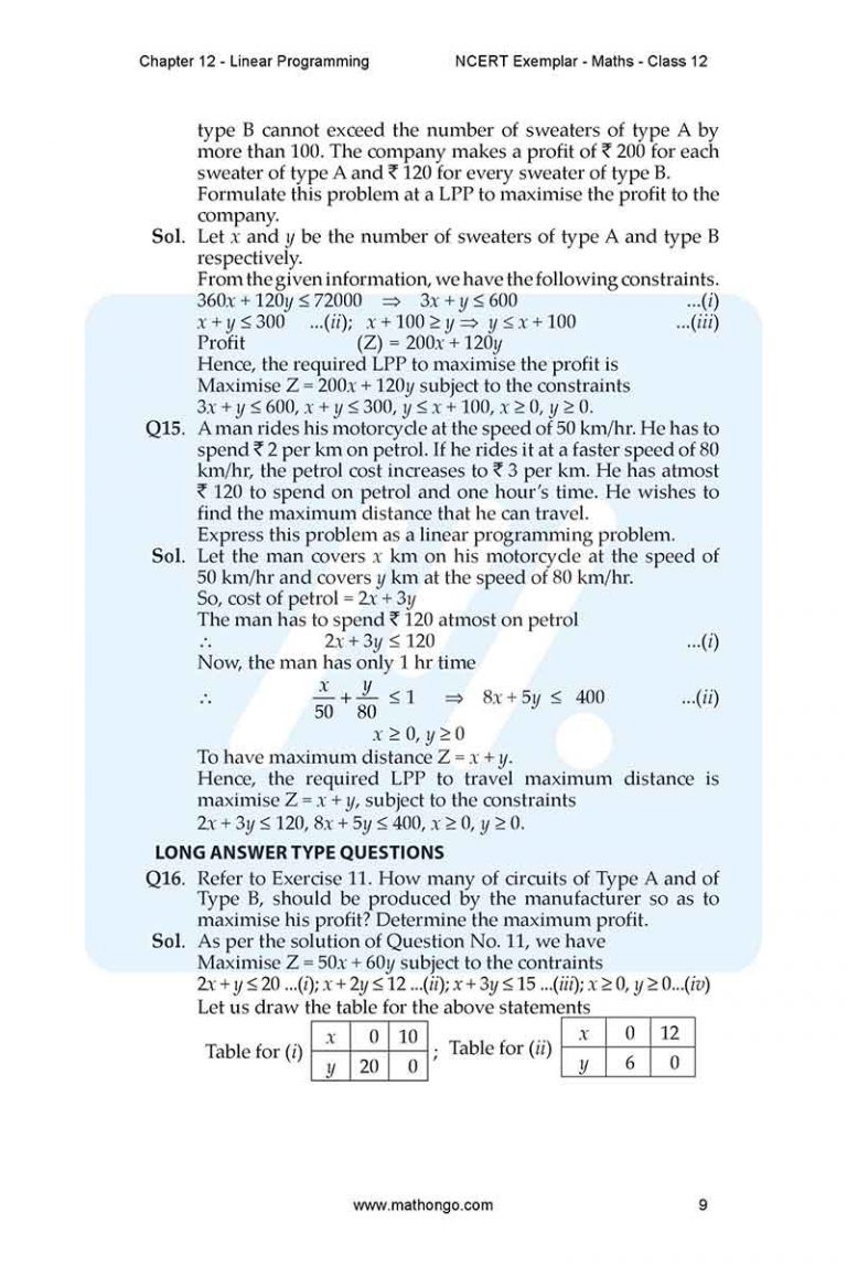 NCERT Exemplar for Class 12 Maths Chapter 12 – MathonGo