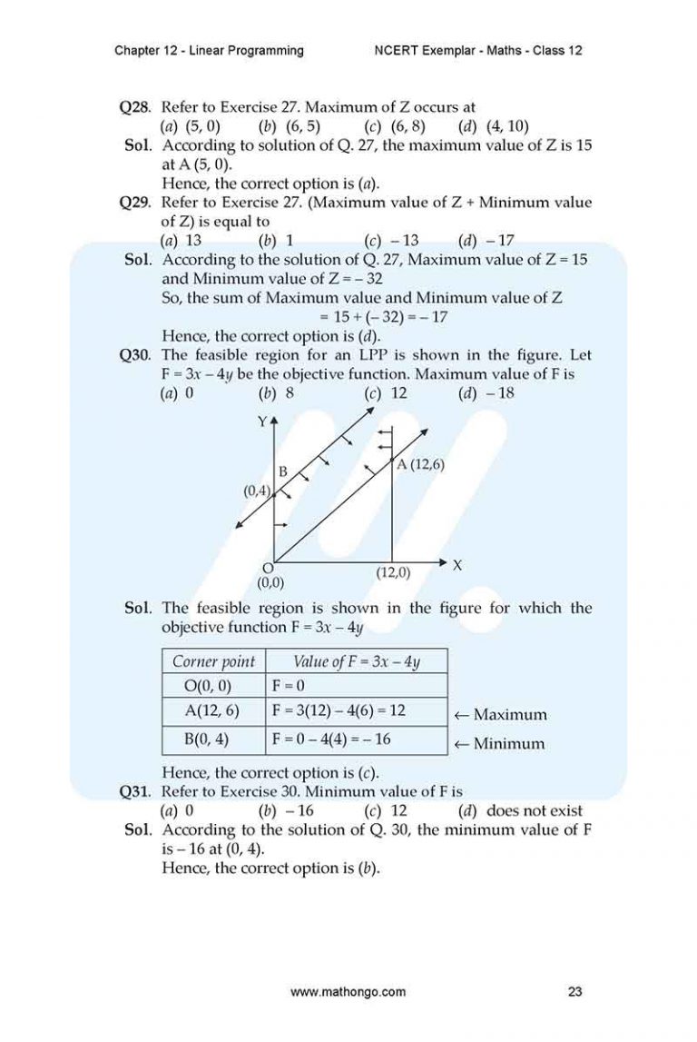 NCERT Exemplar for Class 12 Maths Chapter 12 – MathonGo