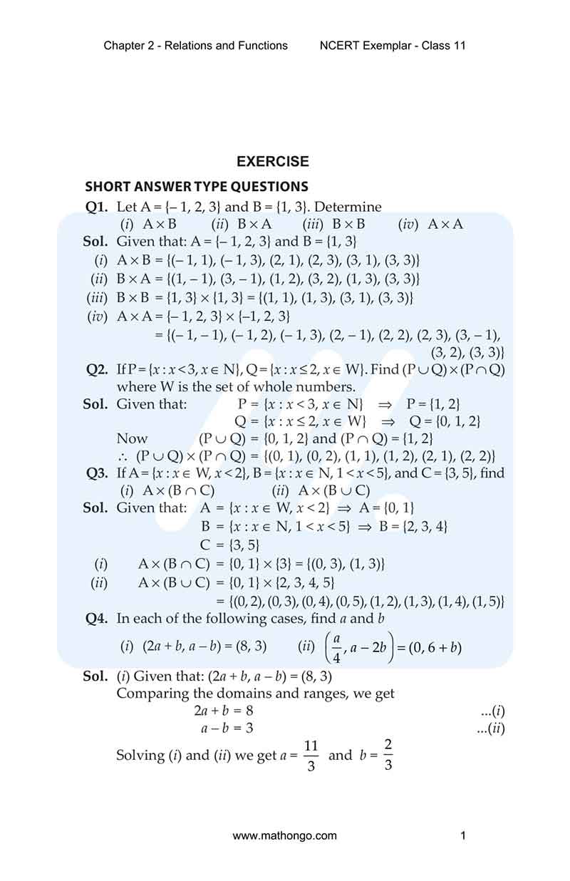 NCERT Exemplar for Class 11 Maths Chapter 2 – MathonGo