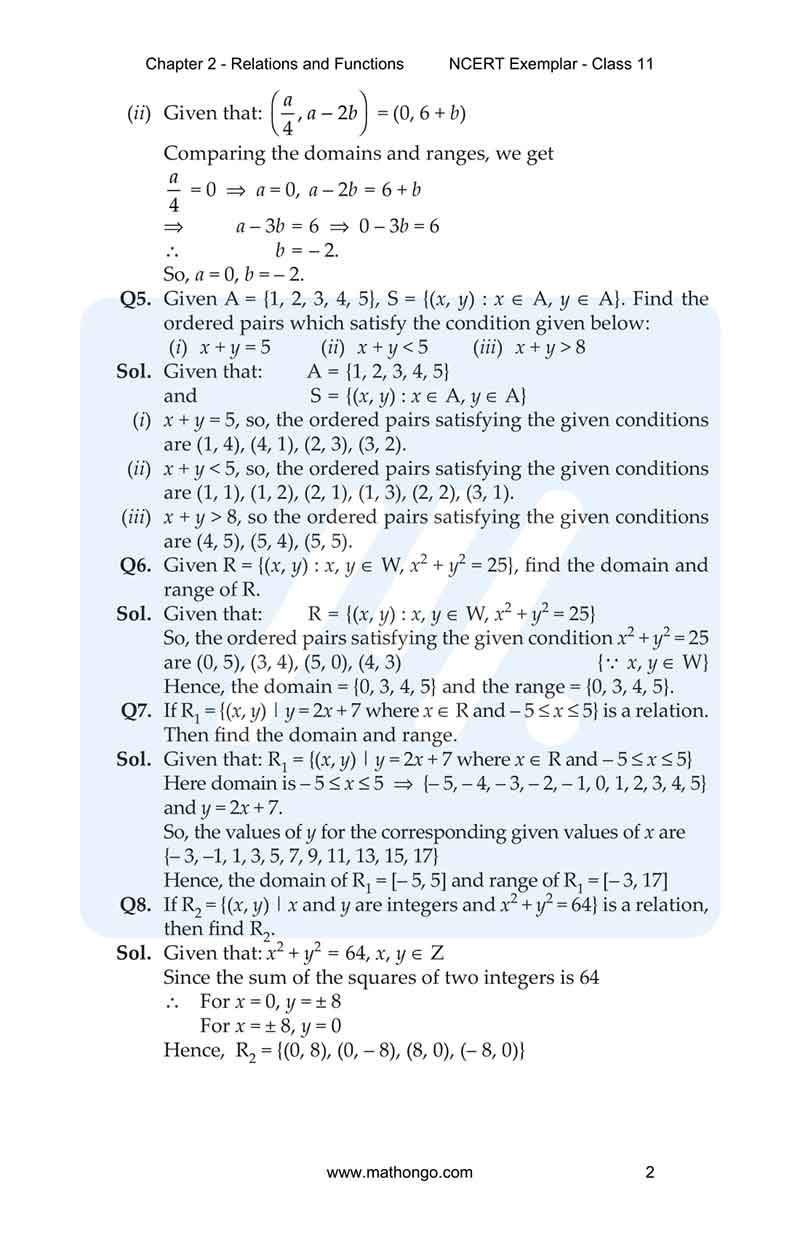 NCERT Exemplar for Class 11 Maths Chapter 2 – MathonGo