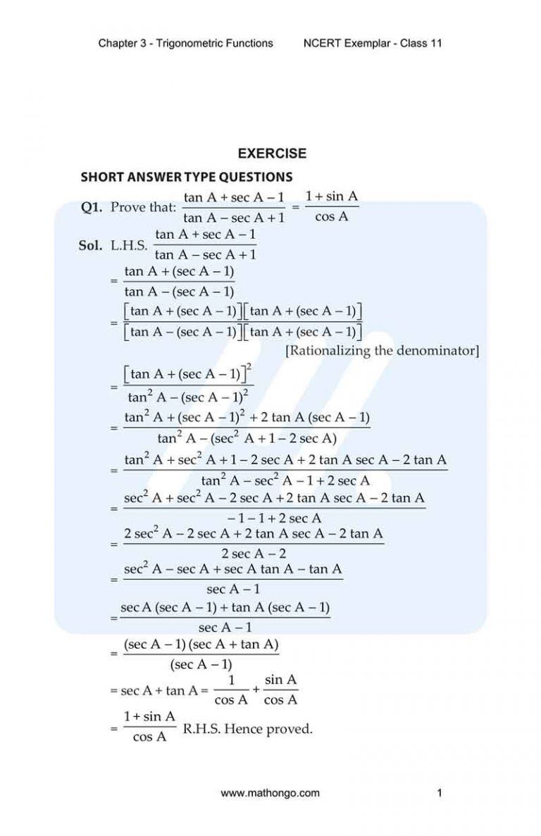 NCERT Exemplar for Class 11 Maths Chapter 3 – MathonGo