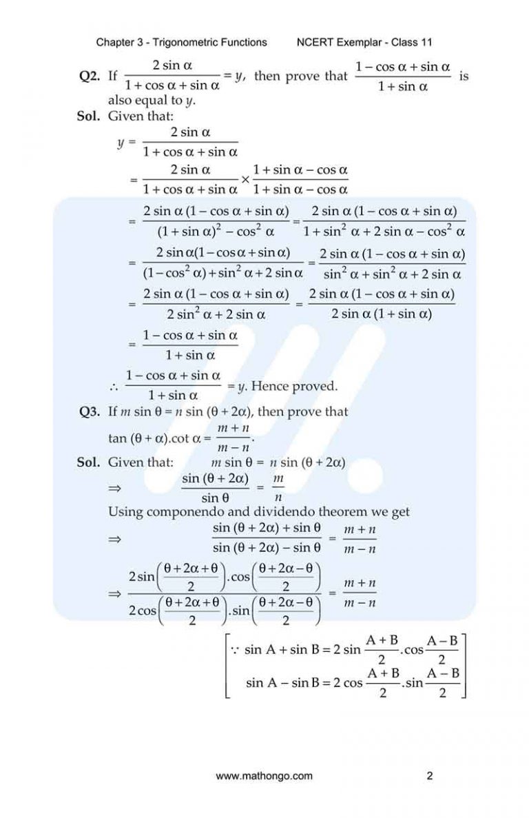 NCERT Exemplar for Class 11 Maths Chapter 3 – MathonGo