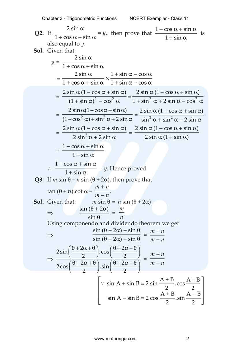 NCERT Exemplar for Class 11 Maths Chapter 3 – MathonGo