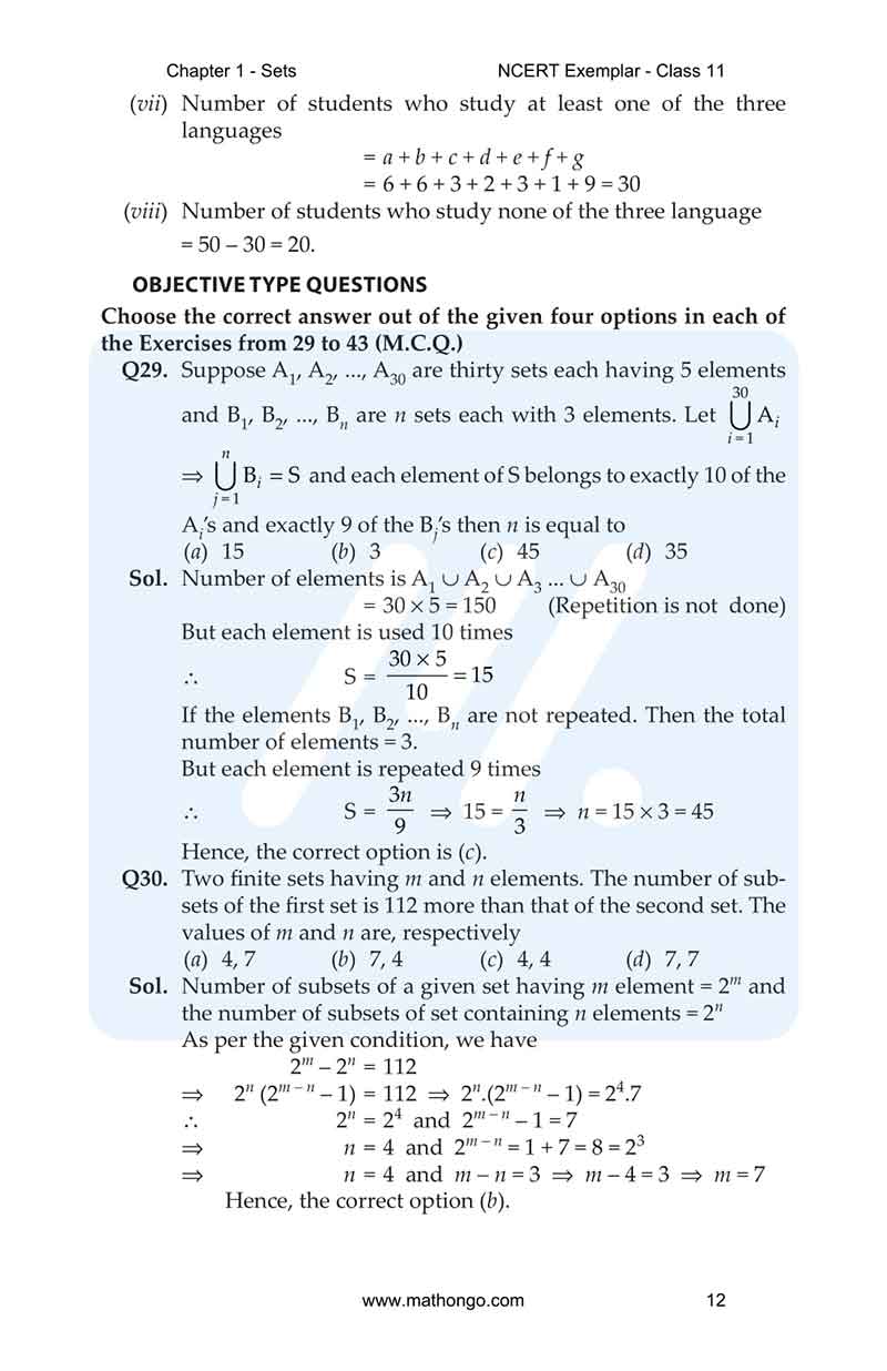 NCERT Exemplar for Class 11 Maths Chapter 1 – MathonGo