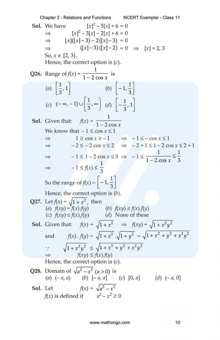 NCERT Exemplar for Class 11 Maths Chapter 2 – MathonGo