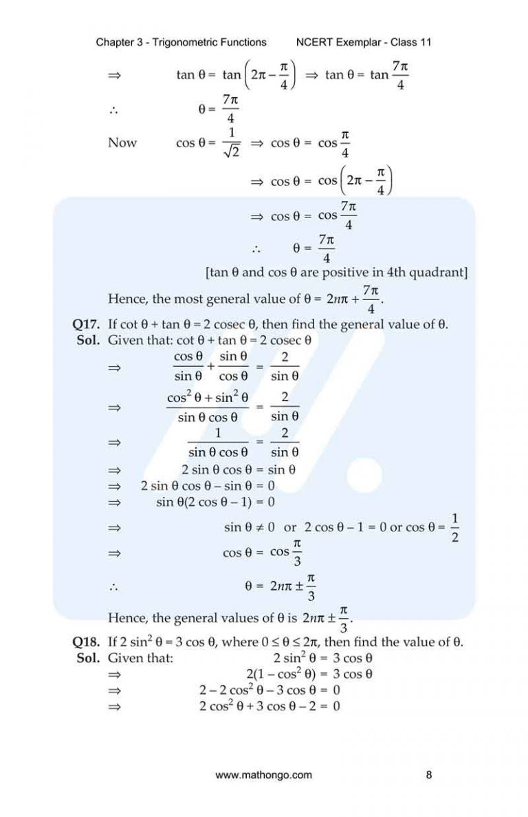 NCERT Exemplar for Class 11 Maths Chapter 3 – MathonGo