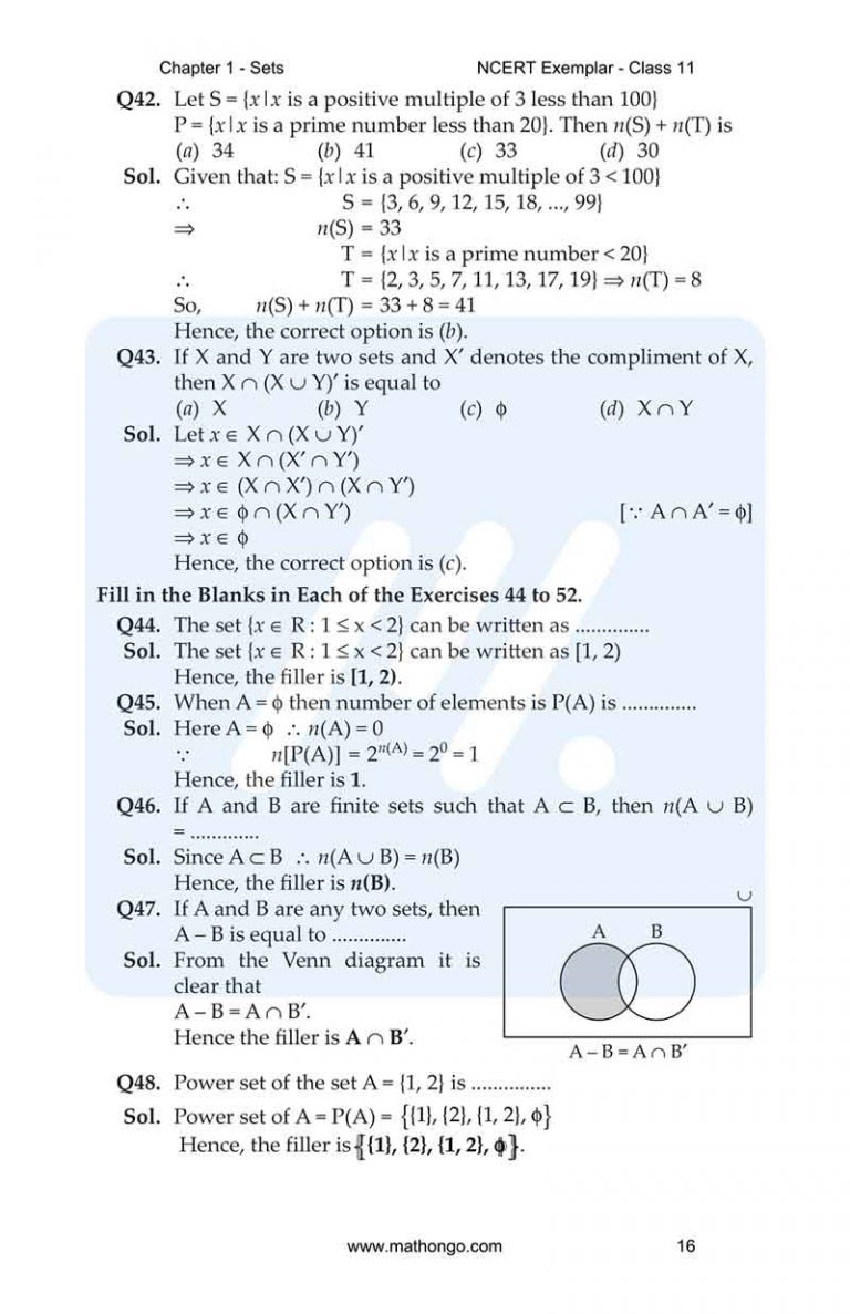 NCERT Exemplar for Class 11 Maths Chapter 1 – MathonGo