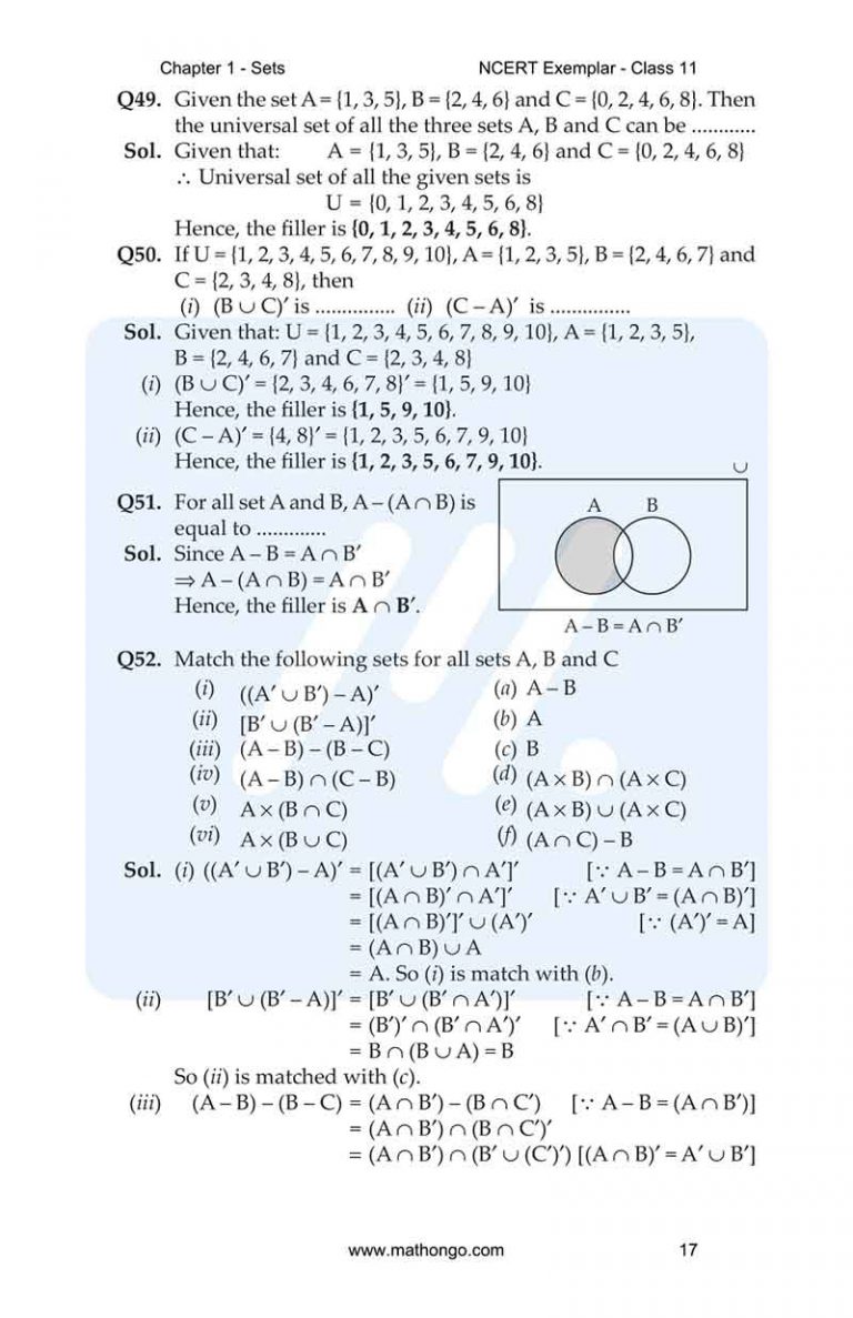 NCERT Exemplar for Class 11 Maths Chapter 1 – MathonGo