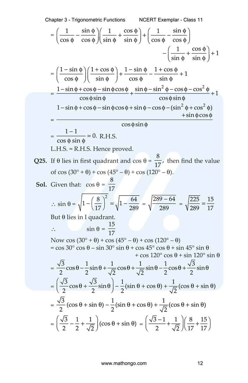 NCERT Exemplar for Class 11 Maths Chapter 3 – MathonGo