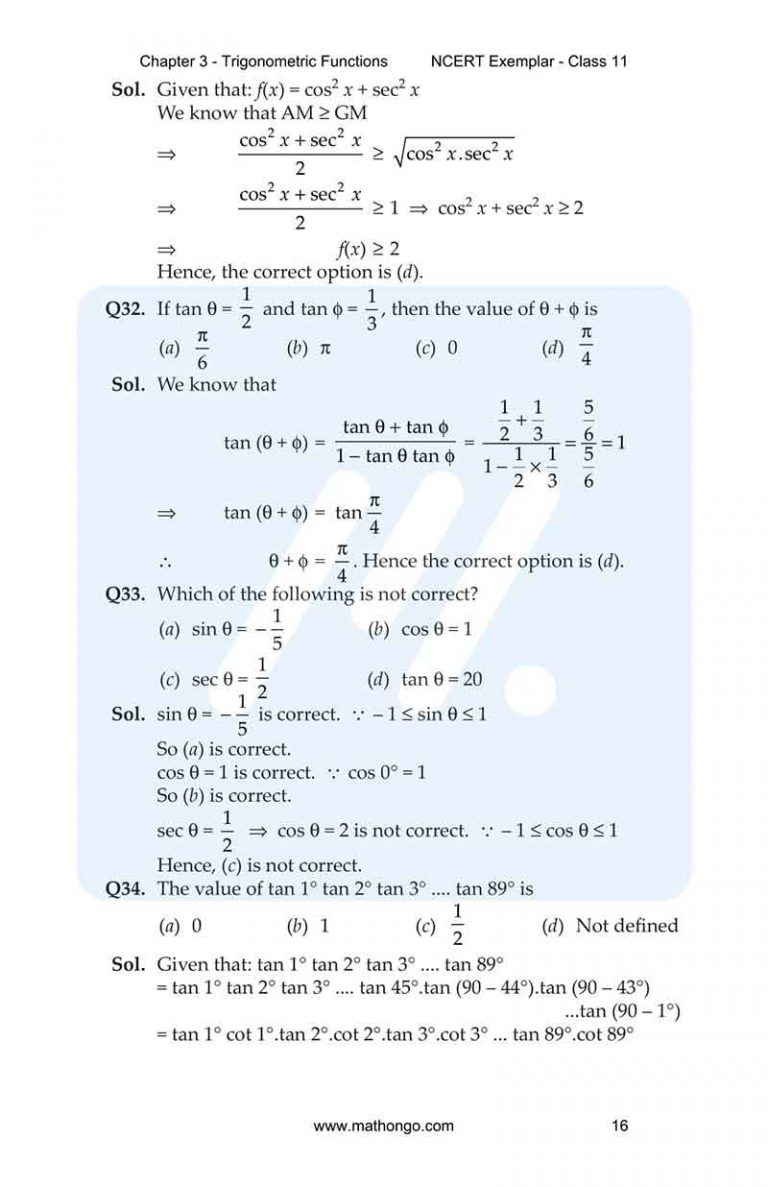 NCERT Exemplar for Class 11 Maths Chapter 3 – MathonGo