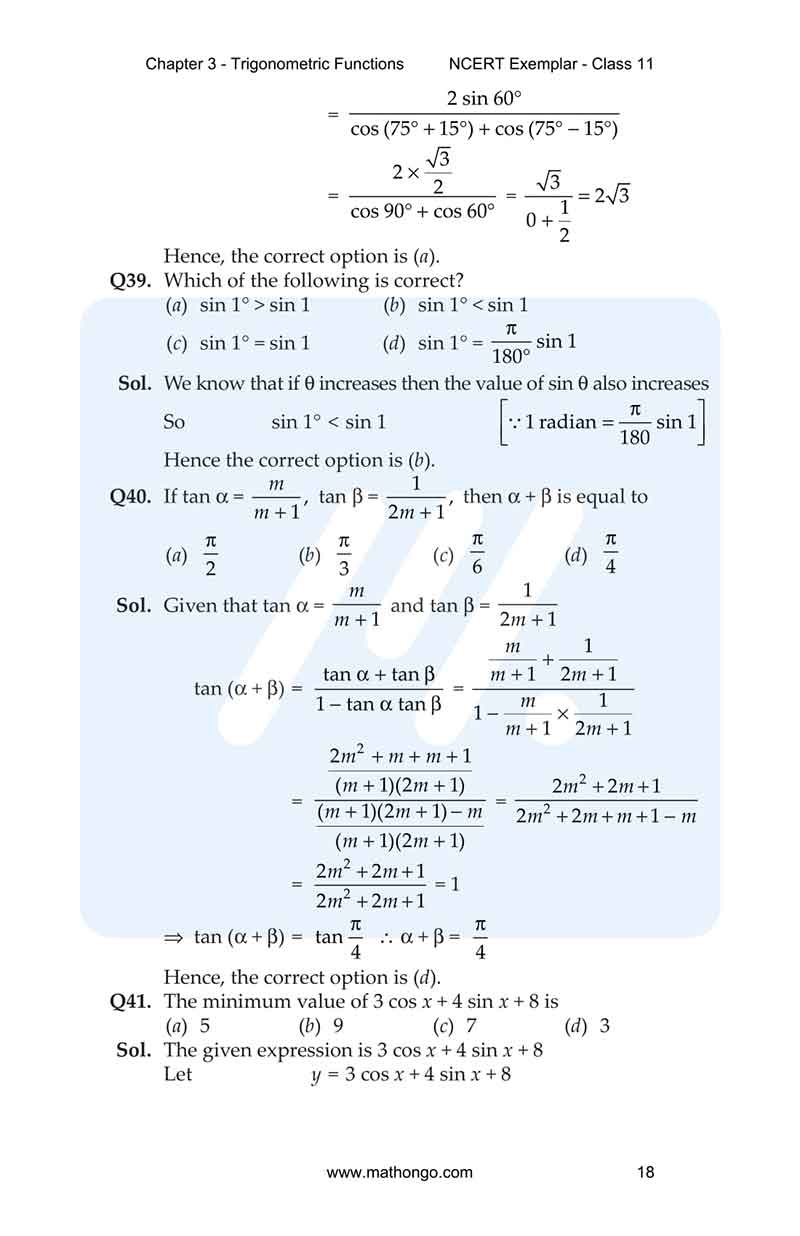 NCERT Exemplar for Class 11 Maths Chapter 3 – MathonGo