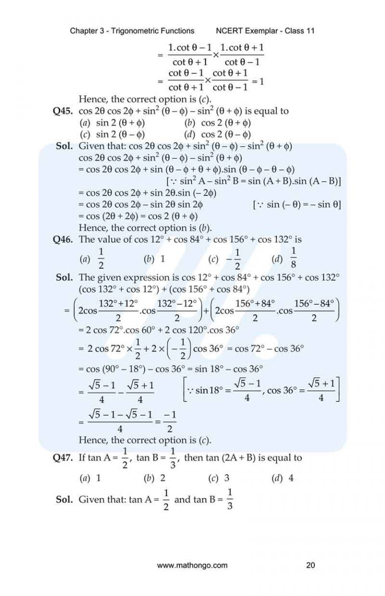 NCERT Exemplar for Class 11 Maths Chapter 3 – MathonGo