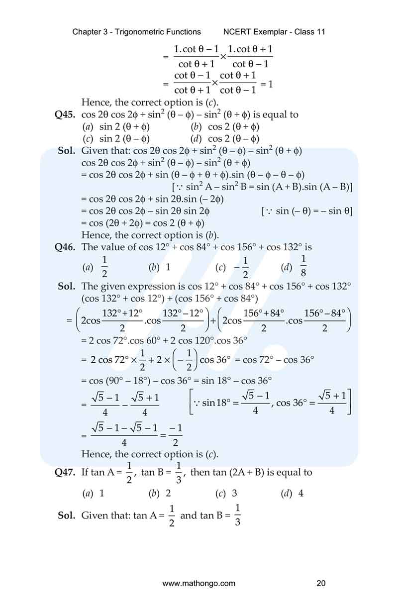 NCERT Exemplar for Class 11 Maths Chapter 3 – MathonGo