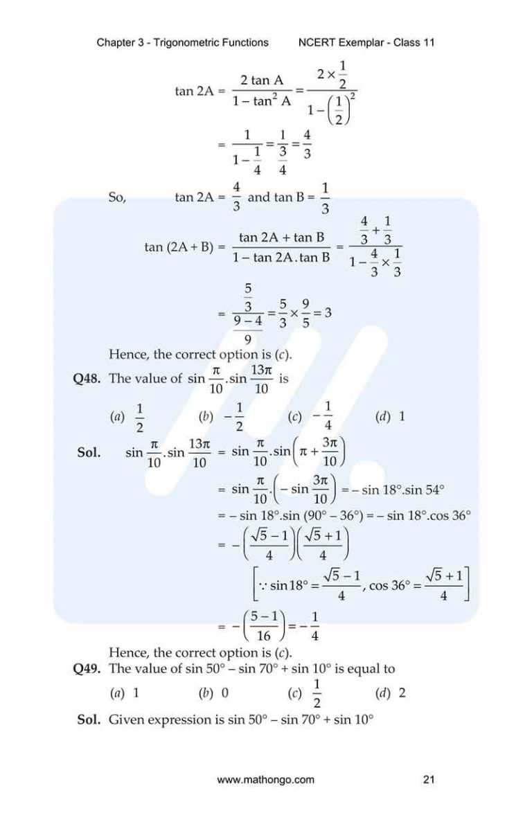 NCERT Exemplar for Class 11 Maths Chapter 3 – MathonGo