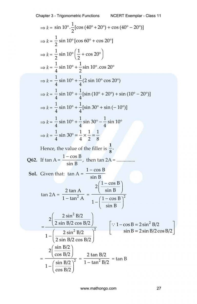 NCERT Exemplar for Class 11 Maths Chapter 3 – MathonGo