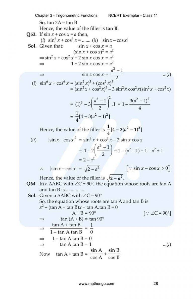 NCERT Exemplar for Class 11 Maths Chapter 3 – MathonGo