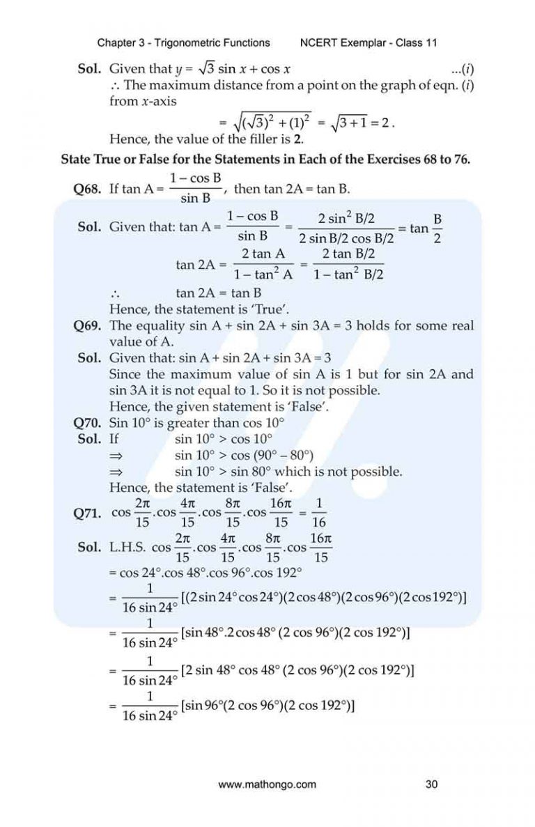 NCERT Exemplar for Class 11 Maths Chapter 3 – MathonGo