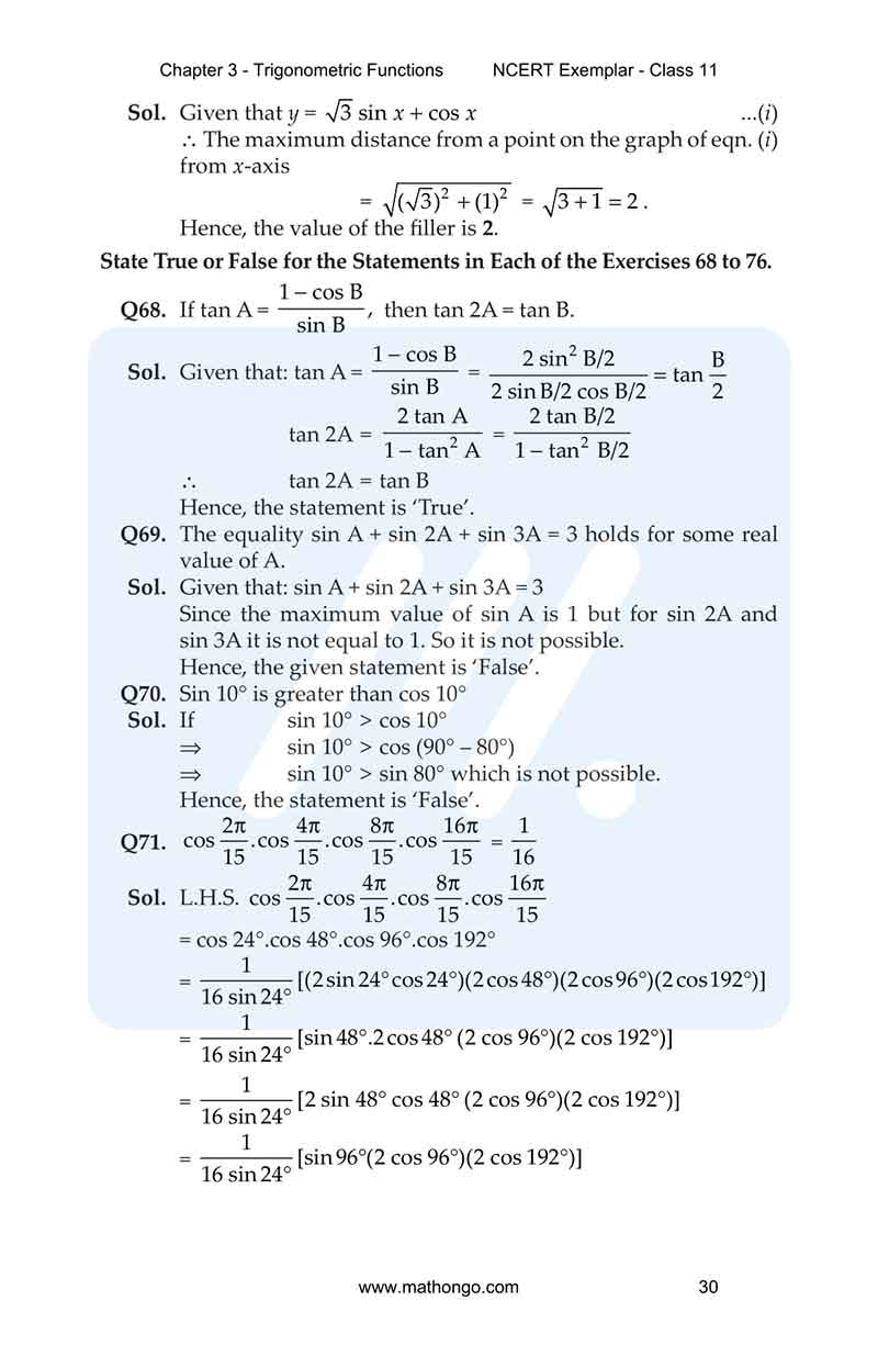 NCERT Exemplar for Class 11 Maths Chapter 3 – MathonGo