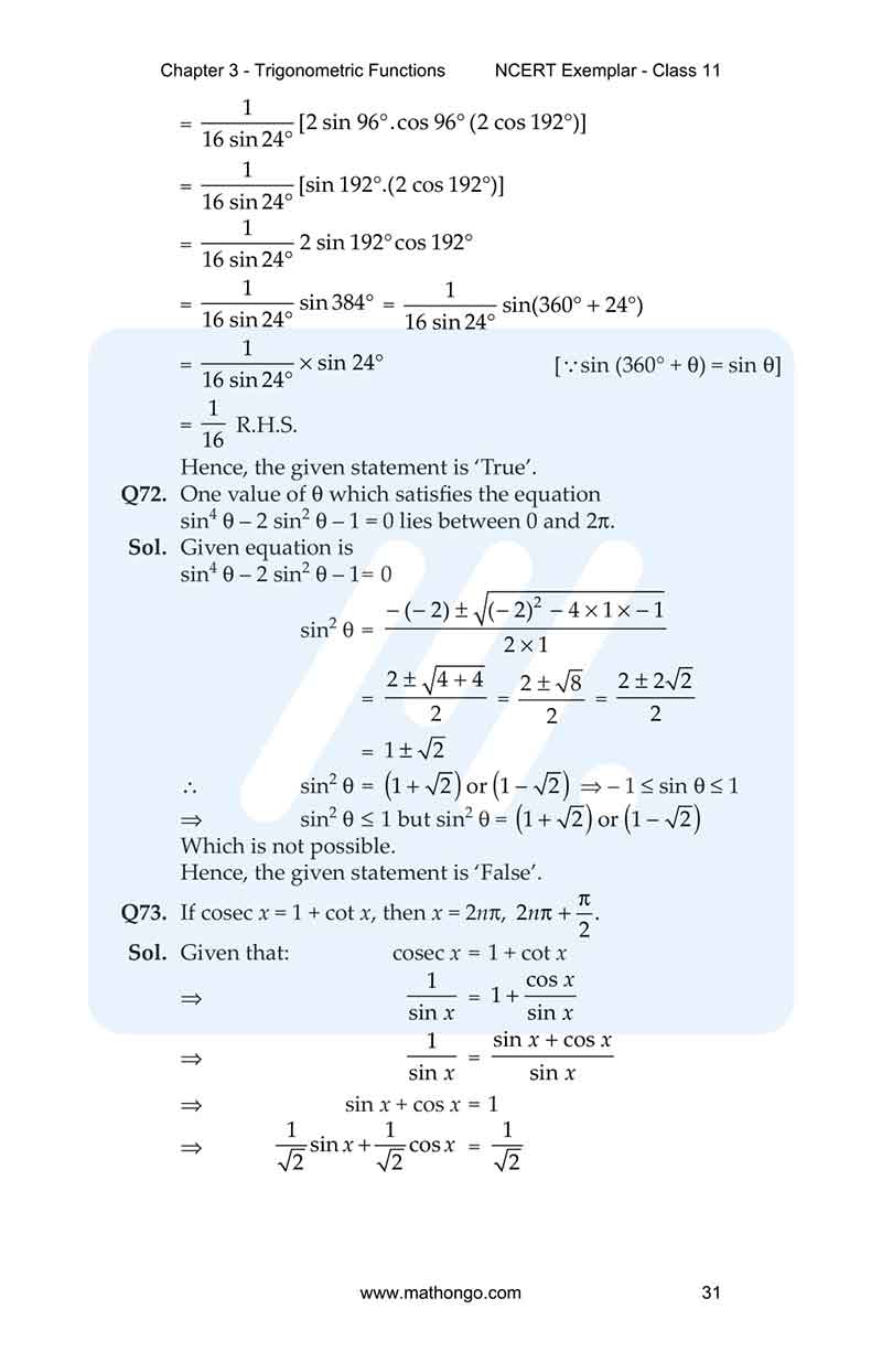 NCERT Exemplar for Class 11 Maths Chapter 3 – MathonGo