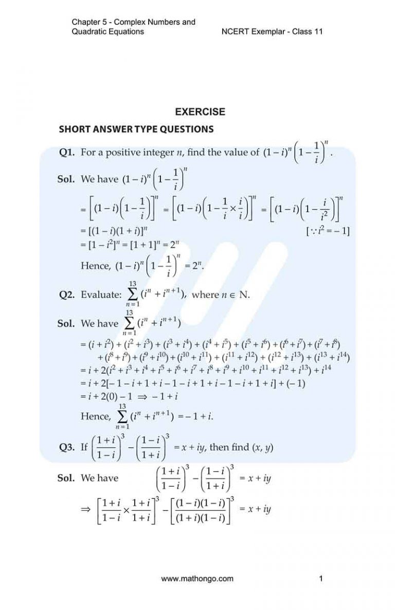 NCERT Exemplar for Class 11 Maths Chapter 5 – MathonGo