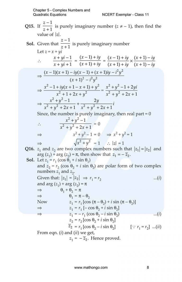NCERT Exemplar for Class 11 Maths Chapter 5 – MathonGo