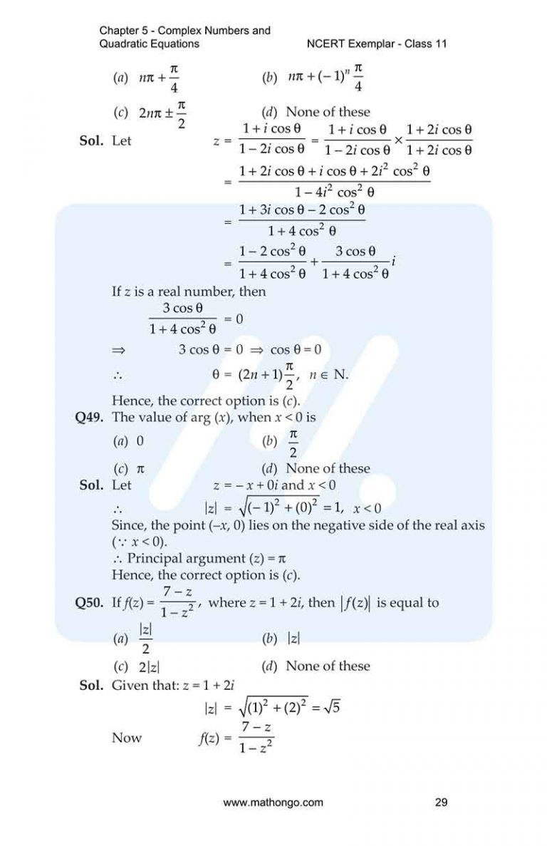 NCERT Exemplar for Class 11 Maths Chapter 5 – MathonGo