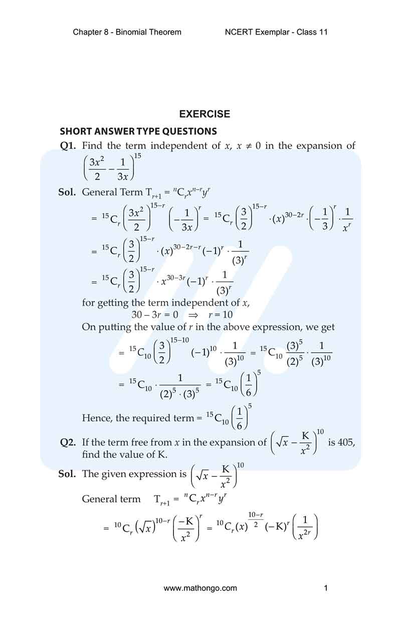NCERT Exemplar for Class 11 Maths Chapter 8 – MathonGo