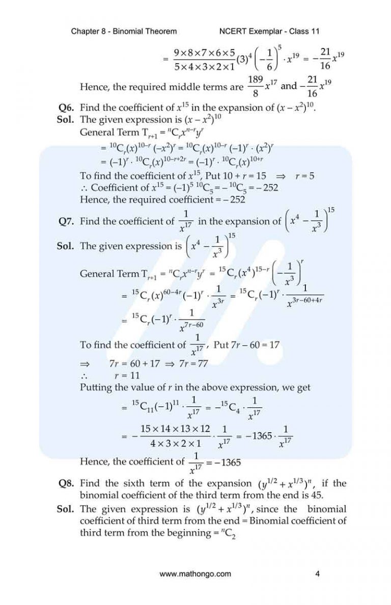 NCERT Exemplar for Class 11 Maths Chapter 8 – MathonGo
