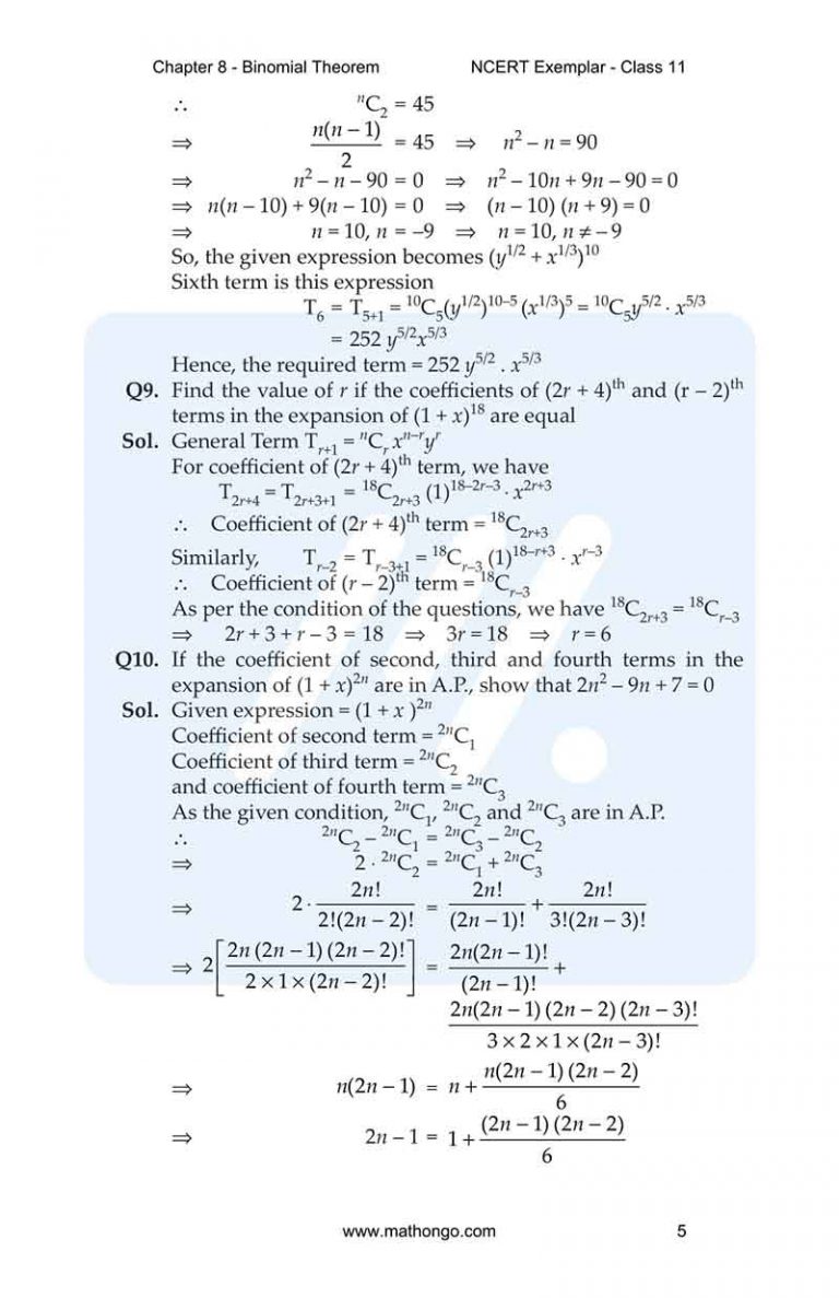 NCERT Exemplar for Class 11 Maths Chapter 8 – MathonGo