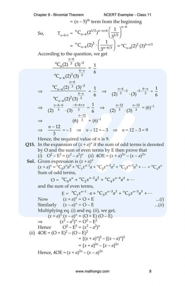 NCERT Exemplar for Class 11 Maths Chapter 8 – MathonGo