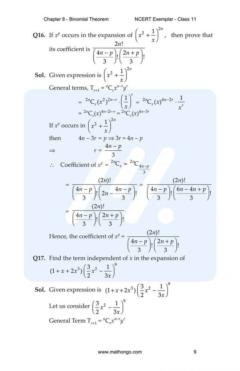 NCERT Exemplar for Class 11 Maths Chapter 8 – MathonGo