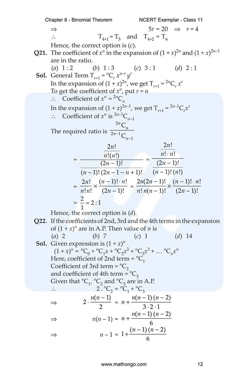 NCERT Exemplar for Class 11 Maths Chapter 8 – MathonGo